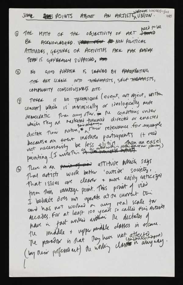 Handwritten notes for a document entitled, ‘Some Points about an ...