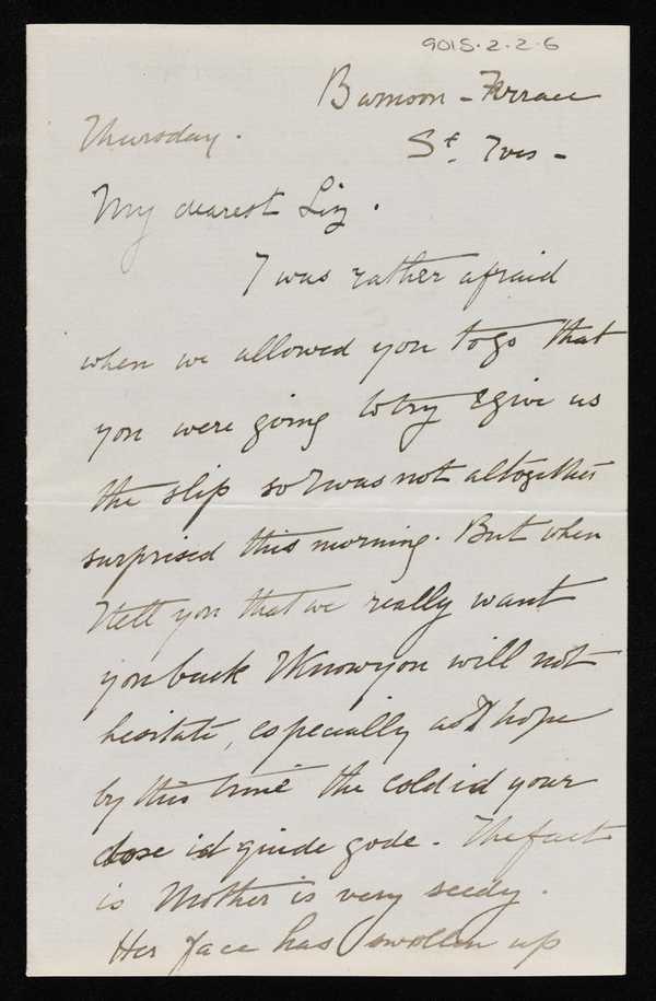 Letter from Stanhope Forbes to Elizabeth Armstrong, addressed Barnoon ...
