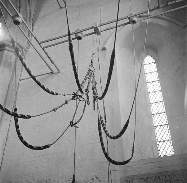 Photograph showing bell ringing ropes inside a church‘, Nigel Henderson ...