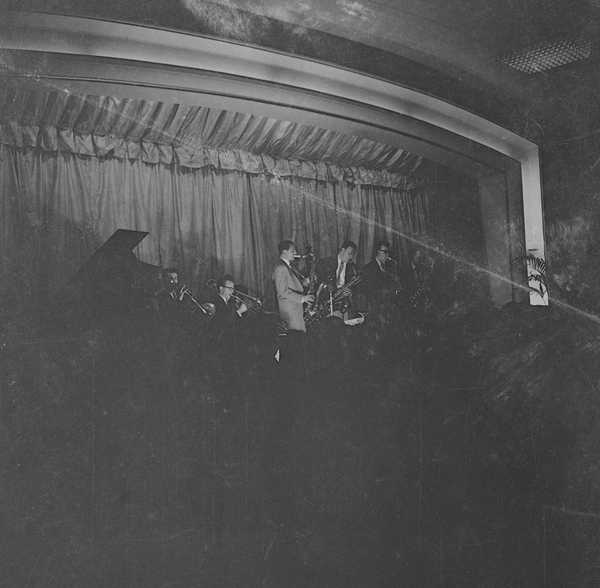 Photograph showing jazz musicians performing, including Ronnie Scott ...