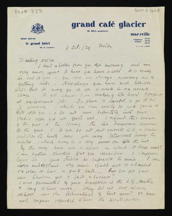 Letter from D. [Duncan Grant] to Vanessa Bell‘, Duncan Grant, recipient ...