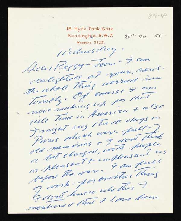 Letter from Jacob Epstein to Peggy Jean‘, Sir Jacob Epstein, recipient ...