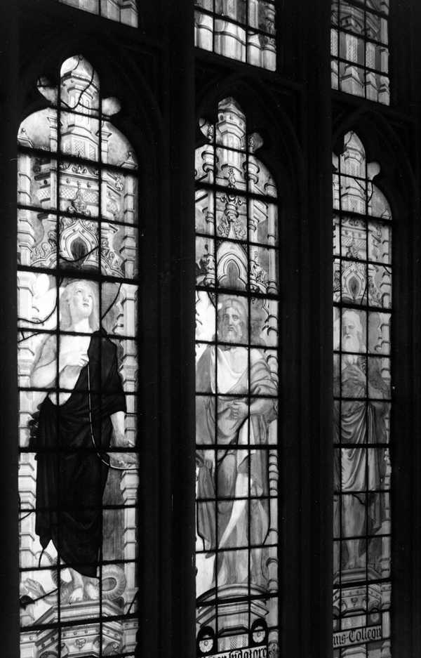 Photograph of detail of stained glass windows at New College in Oxford ...