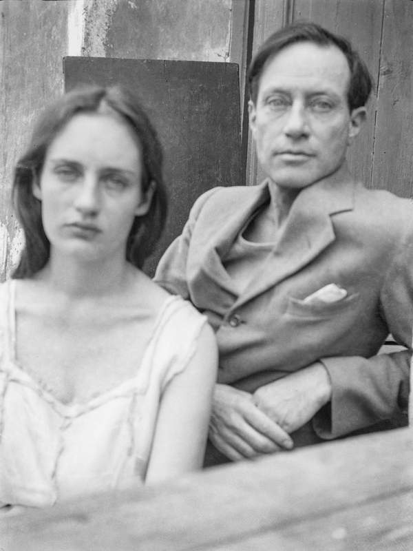 Black and white negative of Angelica Bell with Duncan Grant, seated and ...