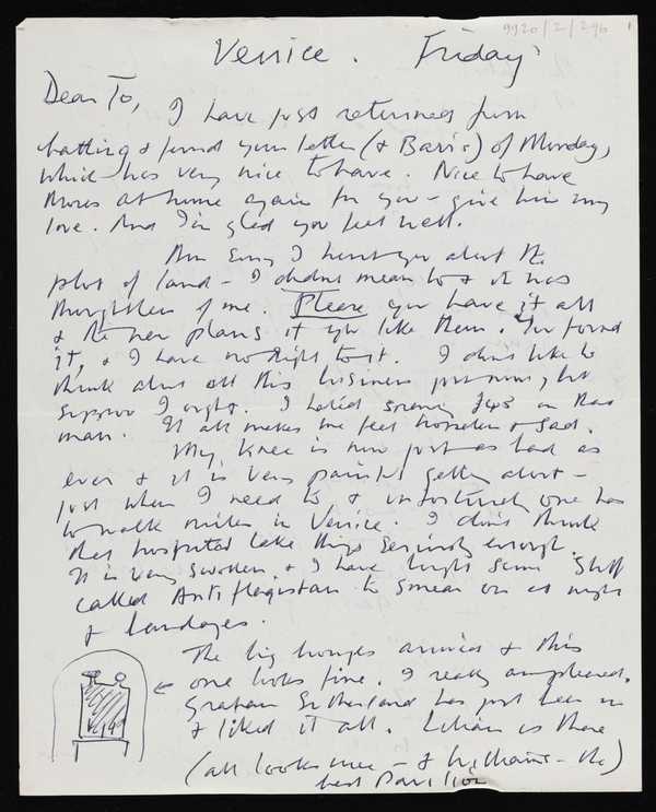 Letter from Kenneth Armitage to Joan Moore, addressed Venice‘, Kenneth ...