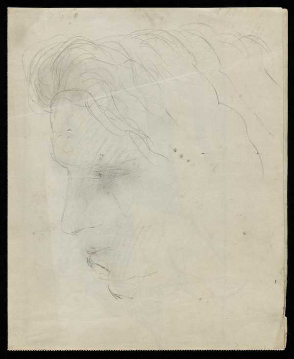 Four pages from a sketchbook containing untitled sketches of two ...