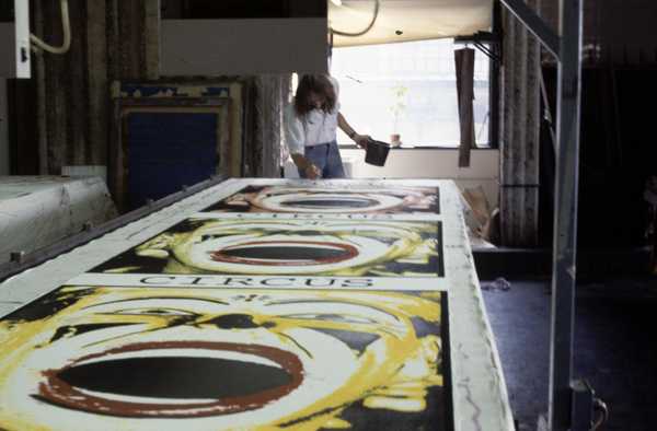Colour transparency of Ian Breakwell working on photo-silkscreen prints ...