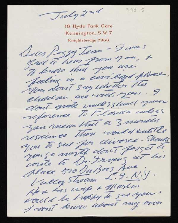 Letter from Jacob Epstein to Peggy Jean Hornstein‘, Sir Jacob Epstein ...