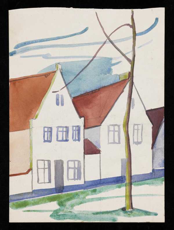 Watercolour showing two houses and a tree‘, Ithell Colquhoun, [c.1927 ...