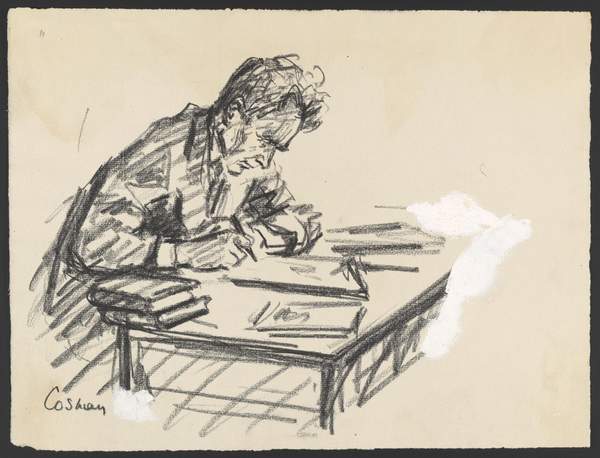 Untitled, Drawing of Stephen Spender writing‘, Milein Cosman‘, Milein ...