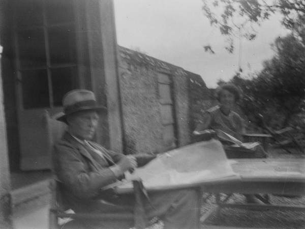 Black and white negative of Frances Marshall seated with Clive Bell ...