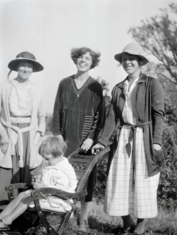 Black and white negative of Angelica Bell seated with Nelly Boxall ...