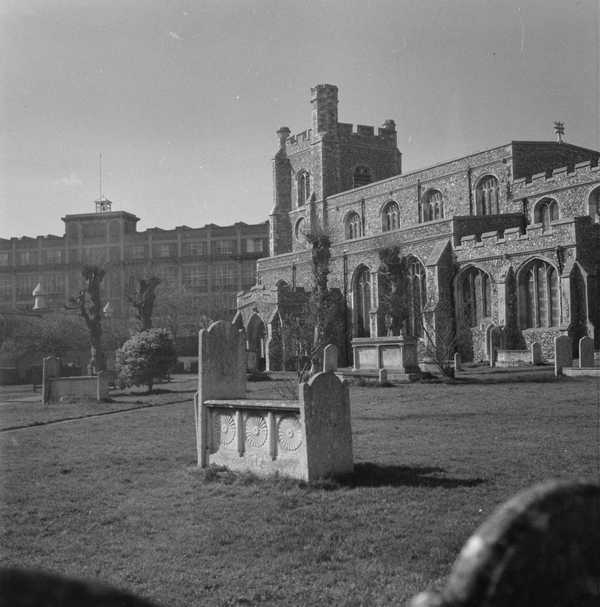 Photograph of St Mary’s Church with Courtauld’s Factory in the ...