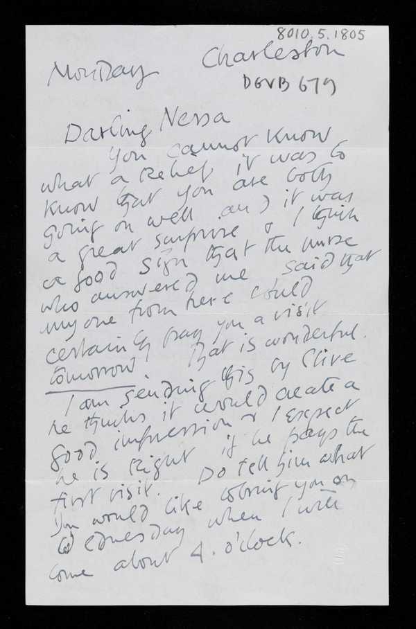 Letter from D. [Duncan Grant] to Vanessa Bell [Hove, Sussex]‘, Duncan ...