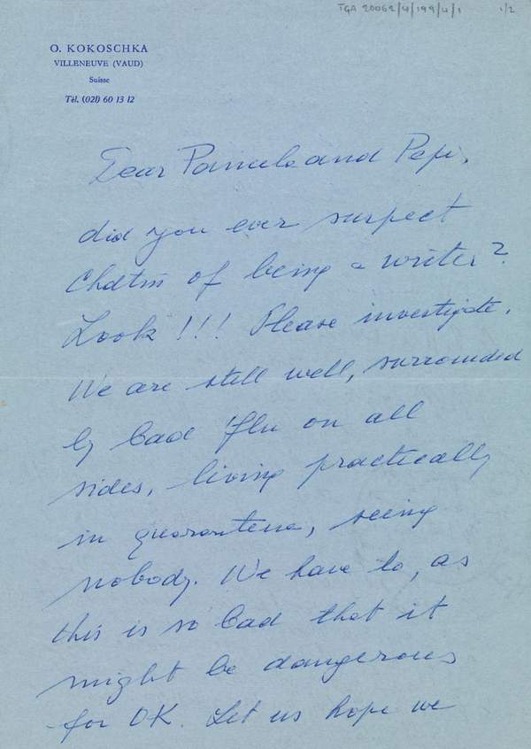 Letter from Olda Kokoschka with a postscript by Oskar Kokoschka to J.P ...