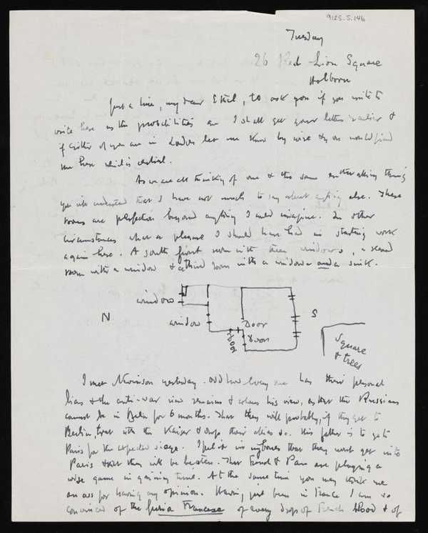 Letter from Walter Sickert to Ethel Sands, addressed 26 Red Lion Square ...