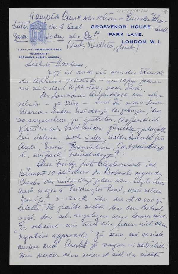 Letter from Renée Cushman, London‘, Renée Cushman, recipient: Marie ...