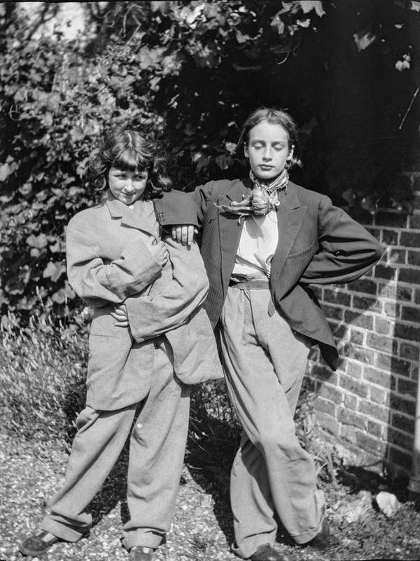 Black and white negative of Eve Younger and Angelica Bell dressed as Dr ...