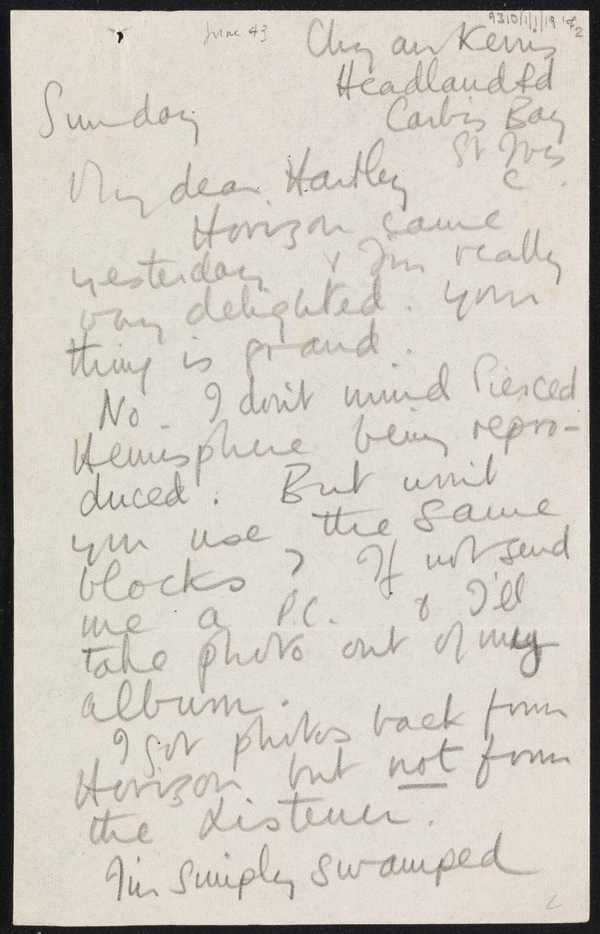 Letter from Barbara Hepworth to [E.H.] Hartley Ramsden about her ...