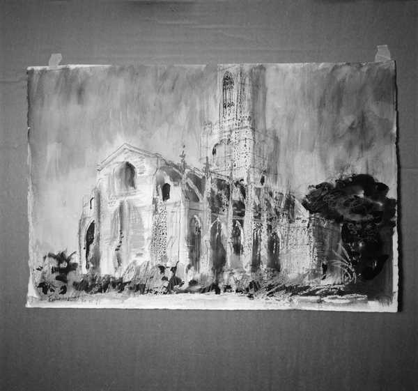 Photograph of a painting by John Piper of St Mary and All Saints Church ...