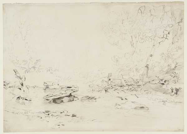 ‘Rocks in a Stream, with a Fence and Trees Beyond‘, Joseph Mallord ...