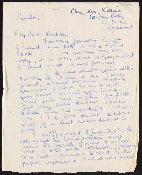 Letter from Barbara Hepworth to [E.H.] Hartley Ramsden about Herbert ...