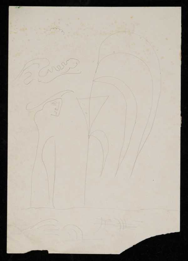 A rough drawing including a fool figure and a tree by Cecil Collins ...
