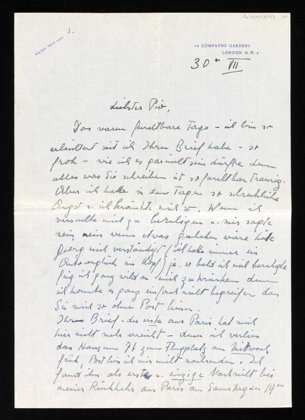 Letter to Elias Canetti‘, recipient: Elias Canetti, 30 July [1952 ...