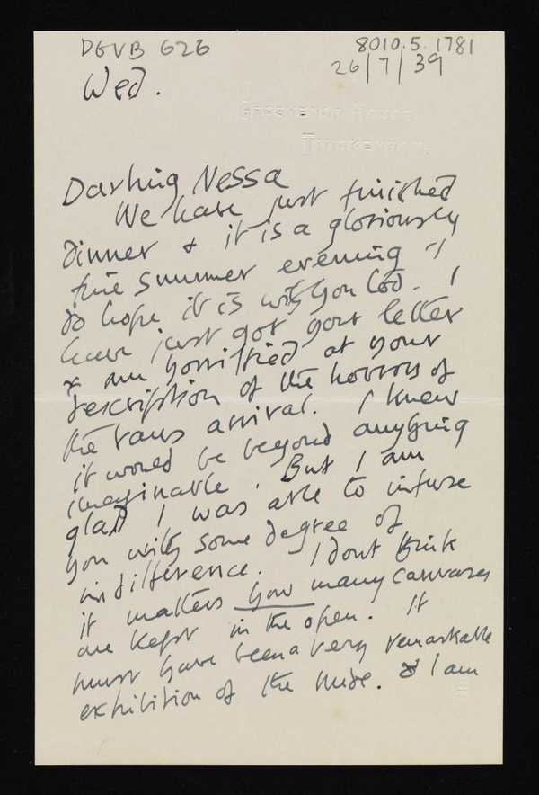 Letter from D. [Duncan Grant] to Vanessa Bell‘, Duncan Grant, recipient ...