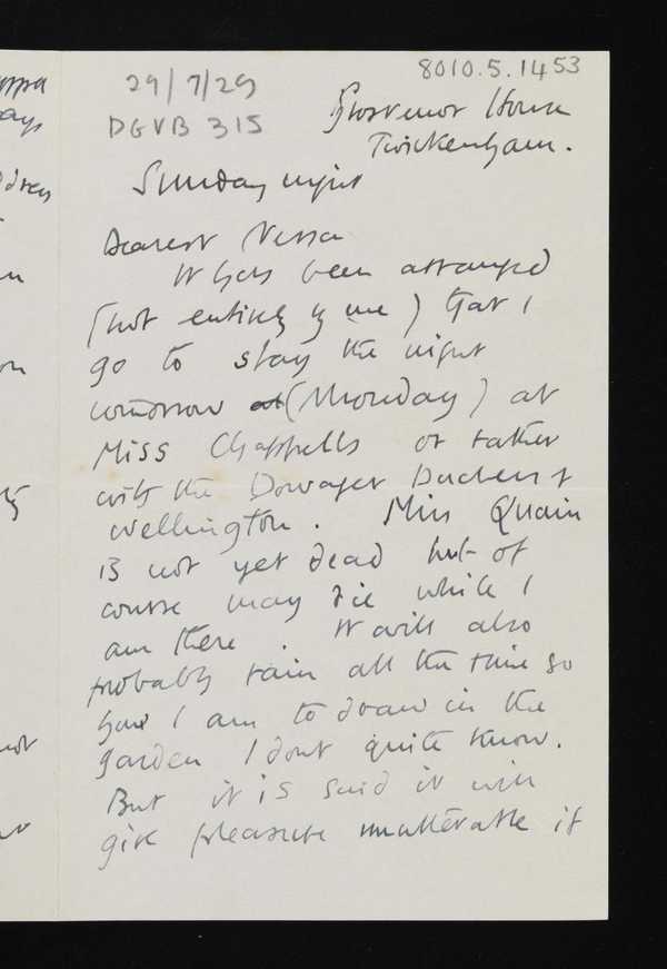 Letter from B. [Duncan Grant] to Vanessa Bell‘, Duncan Grant, recipient ...