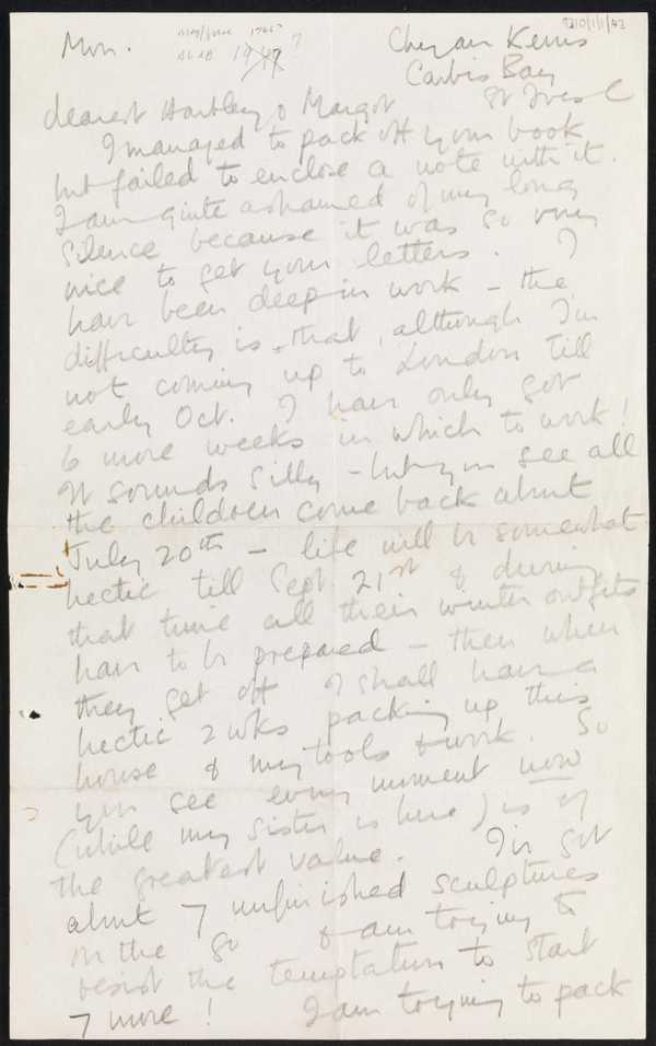 Letter from Barbara Hepworth to Ramsden and Eates on preparations for ...