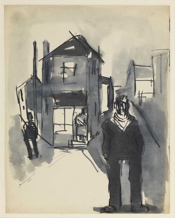 Sketch of standing figures at the corner of a street‘, Josef Herman ...