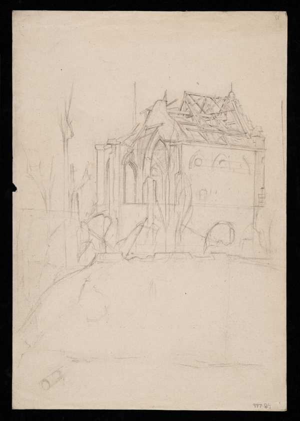 Front: Study of a ruined church, back: Study of incomplete building ...