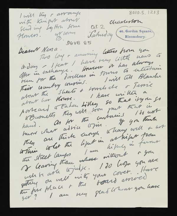 Letter from B. [Duncan Grant] to Vanessa Bell [London]‘, Duncan Grant ...