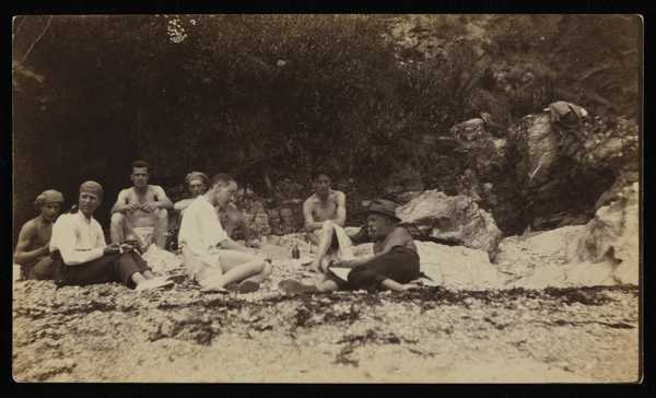 Photograph of group including Henry Scott Tuke (far right) and Tom ...