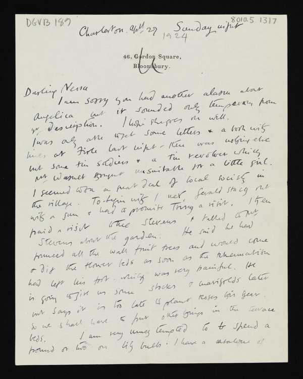 Letter from D. [Duncan Grant] to Vanessa Bell‘, Duncan Grant, recipient ...