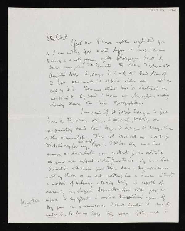 Incomplete letter from Walter Sickert to Ethel Sands‘, Walter Richard ...