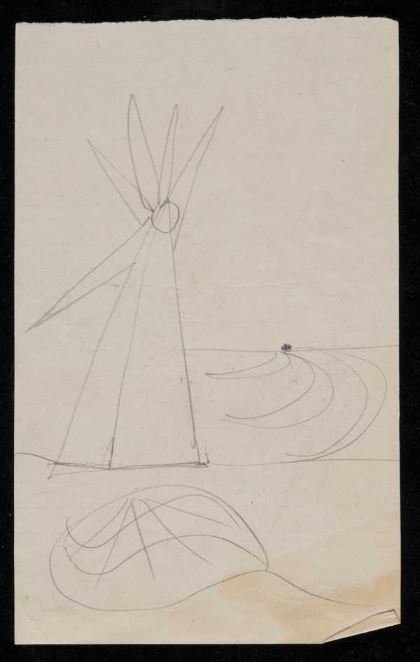 Rough compositional sketch of an angel in a landscape by Cecil Collins ...