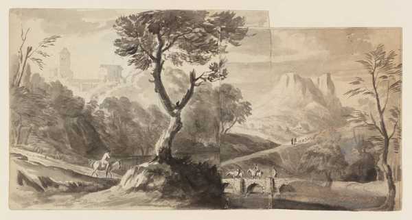 ‘Ideal Landscape. Verso: Landscape Composition with Travellers, Gibbets ...