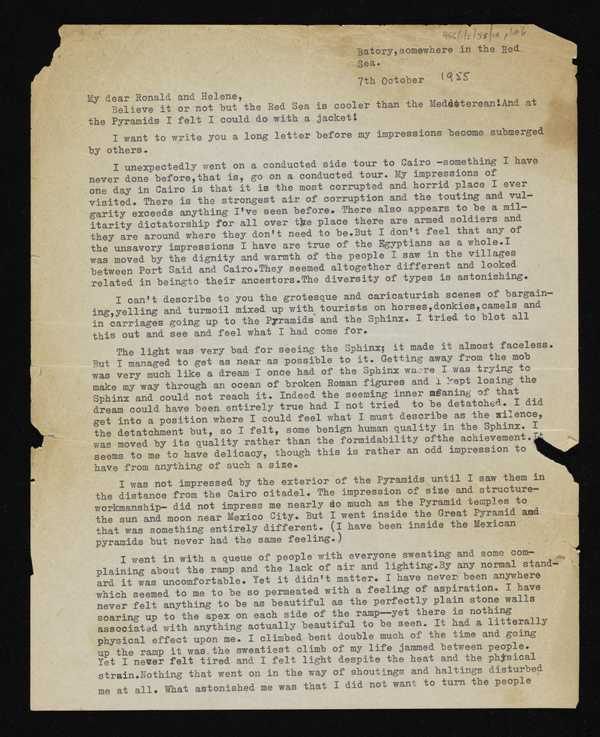 Letter from Marie Seton to Ronald and Helene Moody, addressed from the ...