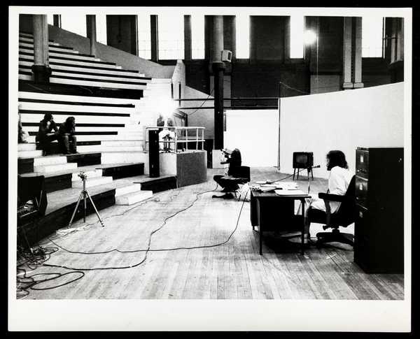 Black and white photograph of Ian Breakwell and Kevin Coyne during a ...