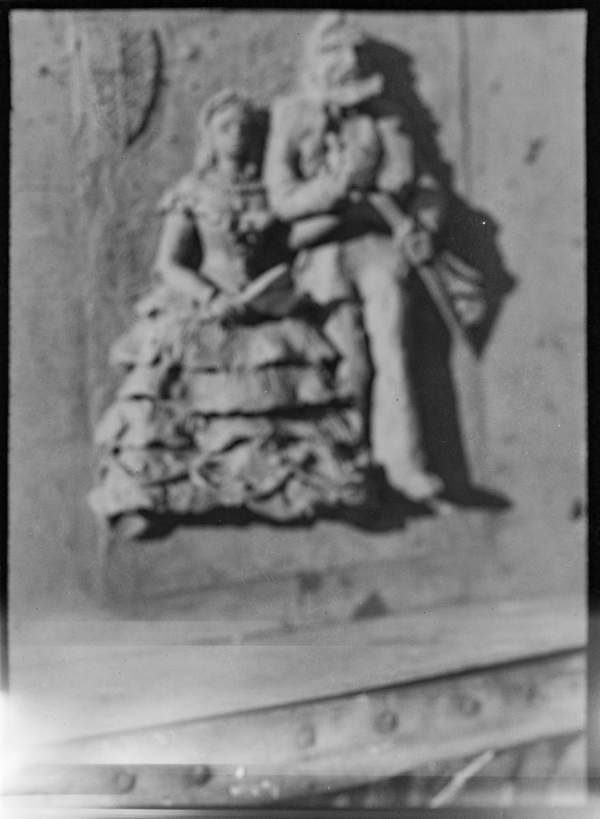 Black and white negative of a bas relief of a couple by Quentin Bell at ...
