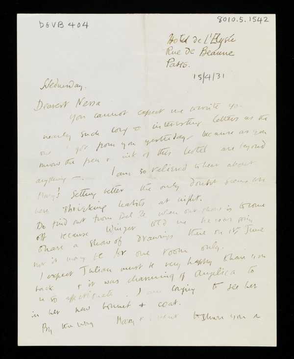 Letter from Bear [Duncan Grant] to Vanessa Bell [Charleston]‘, Duncan ...