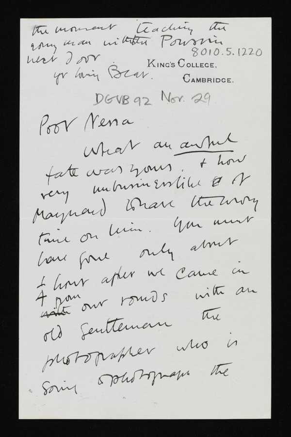 Letter from Bear [Duncan Grant] to Vanessa Bell [possibly in London ...