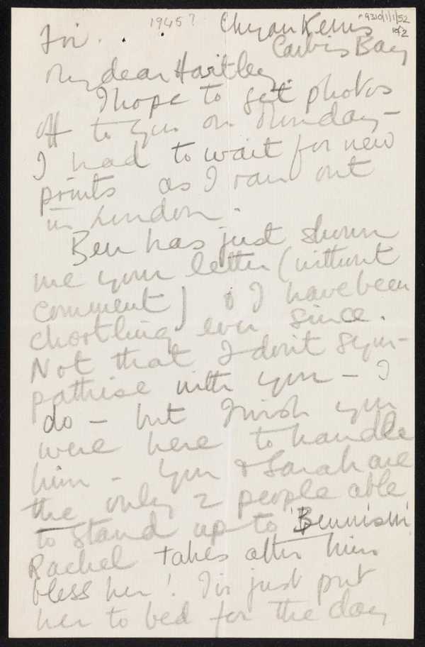 Letter from Barbara Hepworth to [E.H.] Hartley Ramsden commenting on ...