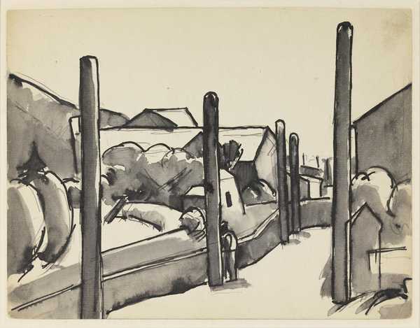 Sketch of a road, Ystradgynlais‘, Josef Herman, [1950]‘, Josef Herman ...