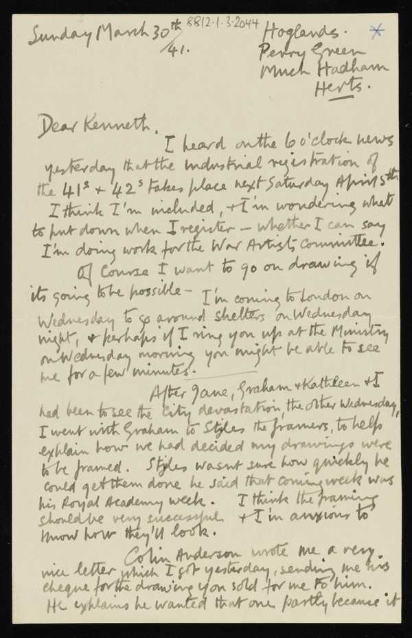 Letter from Henry Moore to Kenneth Clark‘, Henry Moore OM, CH ...
