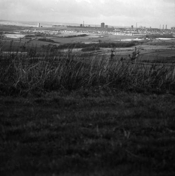 Photograph of a countryside landscape overlooking Consett Steel Works ...