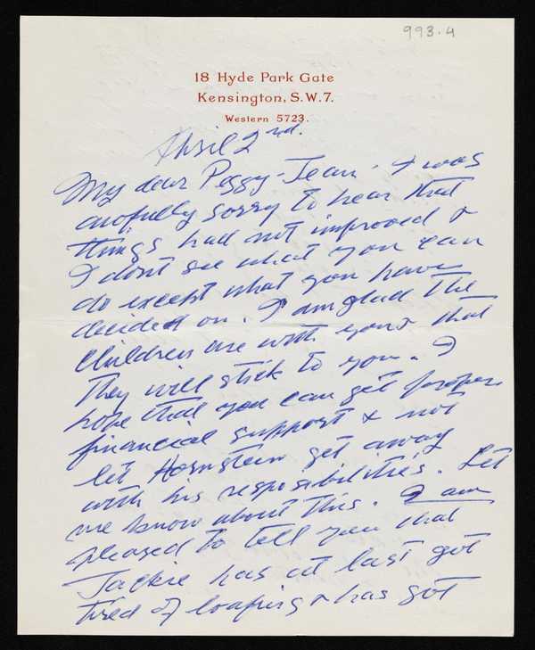 Letter from Jacob Epstein to Peggy Jean Hornstein‘, Sir Jacob Epstein ...