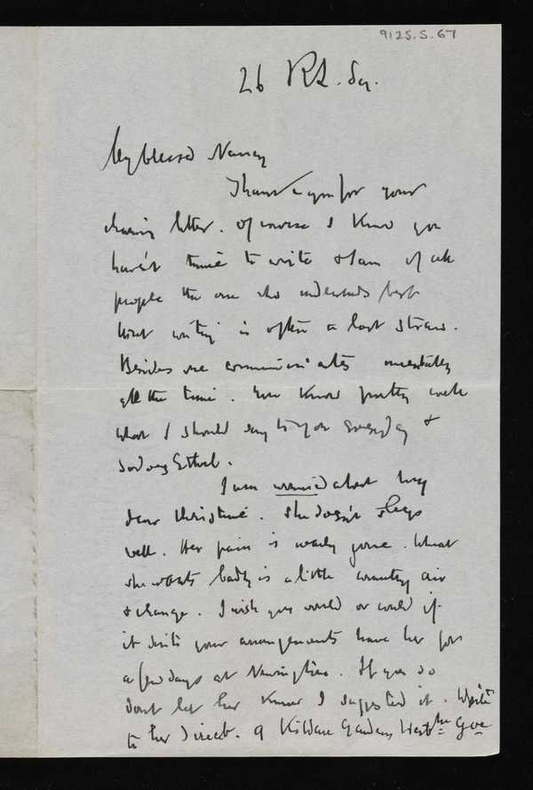 Letter from Walter Sickert to Nan Hudson, addressed 26 Red Lion Square ...